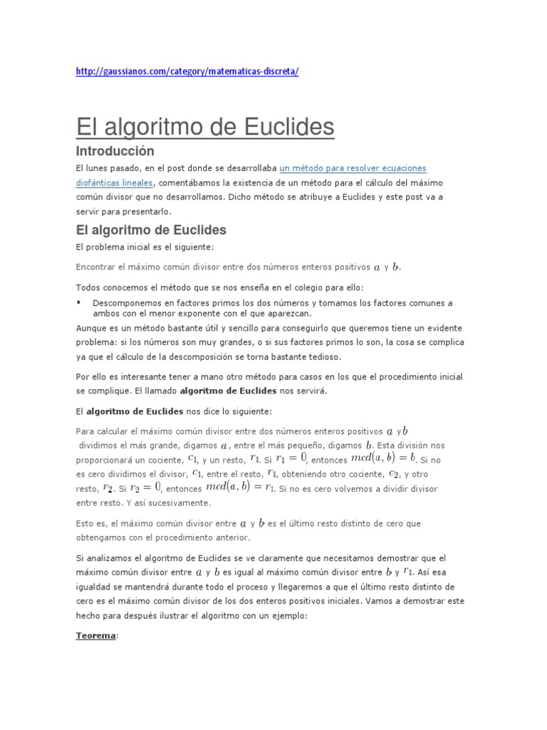 El algoritmo de Euclides: Introducción