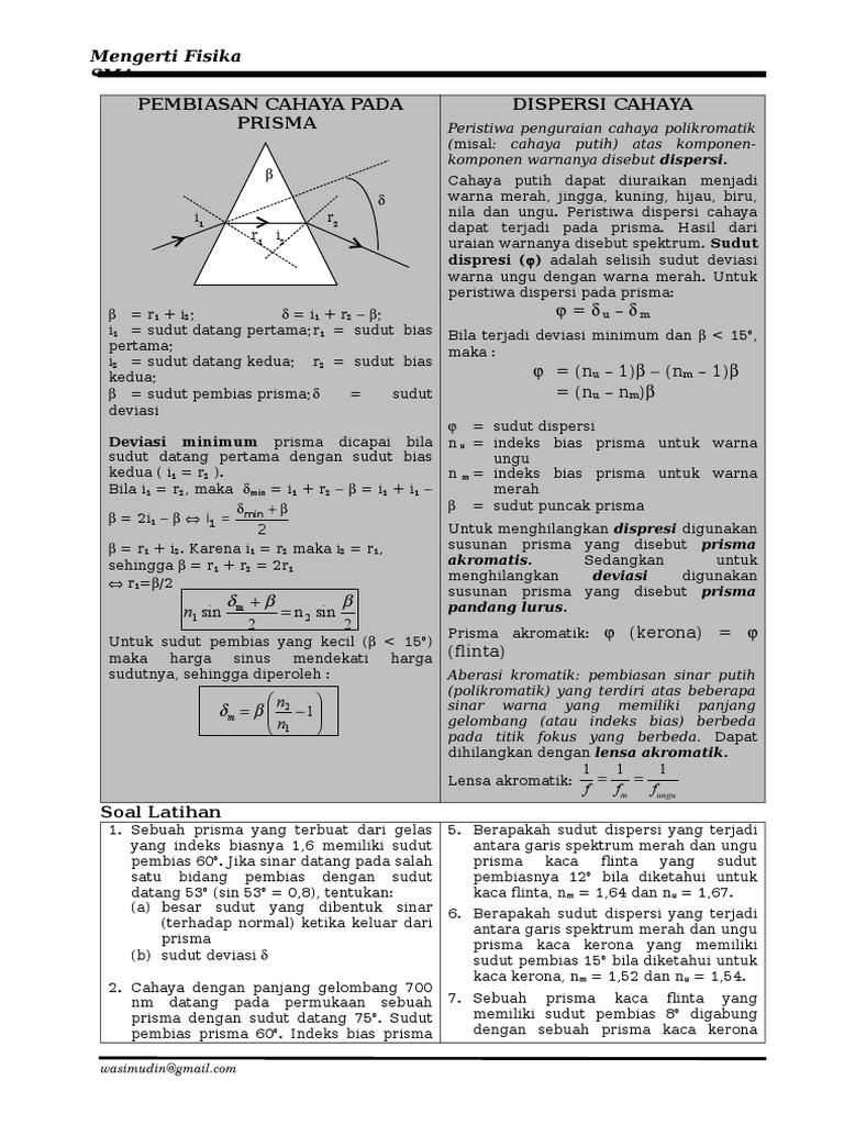 Pembiasan Cahaya Pada Prisma Dan Dispersi Cahaya | PDF | Metode & Bahan ...