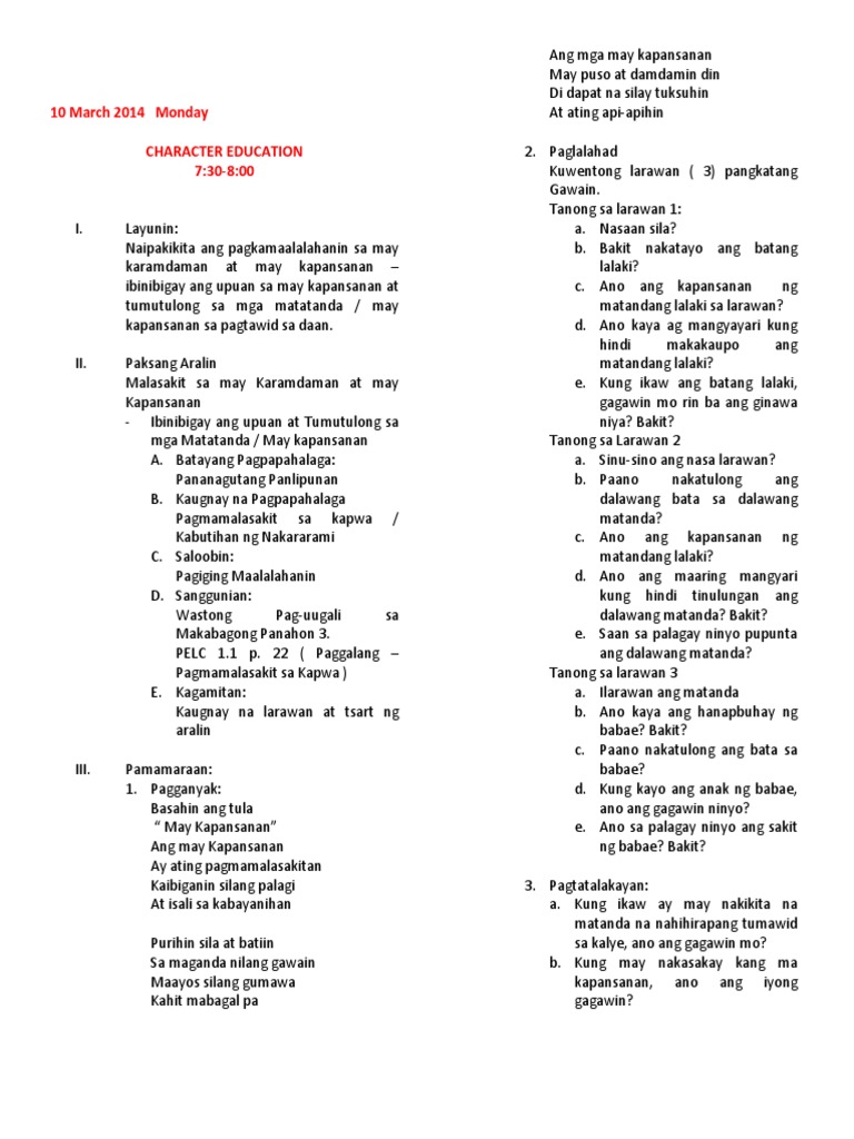 Character Education - Lesson Plan | PDF