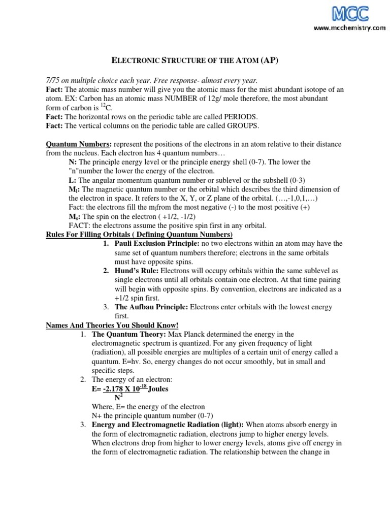 AP - Electronic Structures For Atoms | PDF | Atomic Orbital | Electron