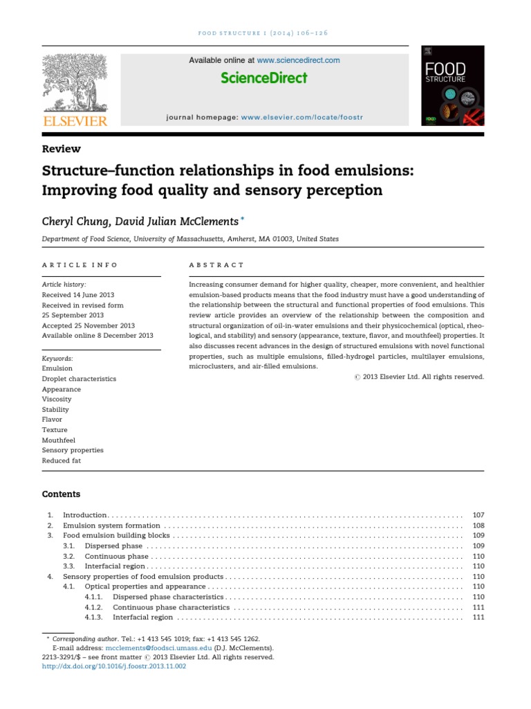 Structure-Function Relationships in Food Emulsions Improving Food ...