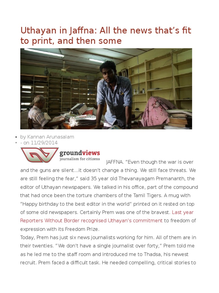 Uthayan in Jaffna All The News That's Fit To Print, and Then Some | PDF ...