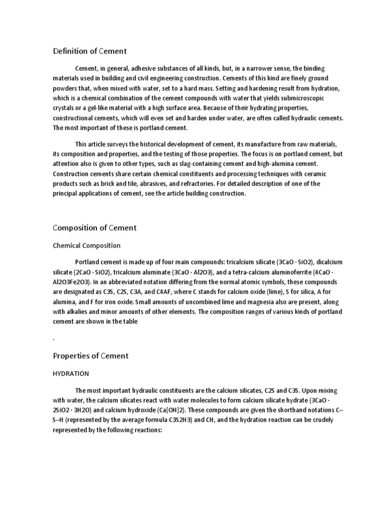Definition of Cement: Chemical Composition | Download Free PDF ...