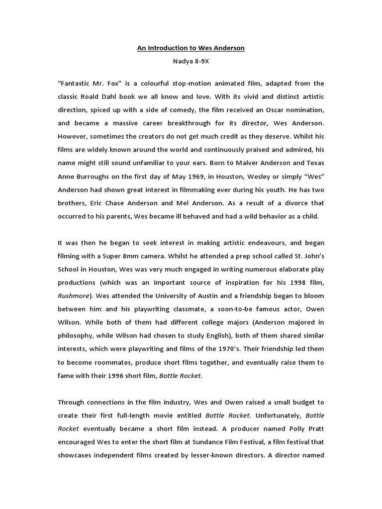 An Introduction To Wes Anderson | PDF