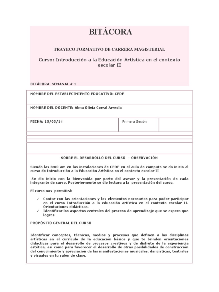 Formato de Bitácora | PDF | Educación en artes visuales | Conflicto ...