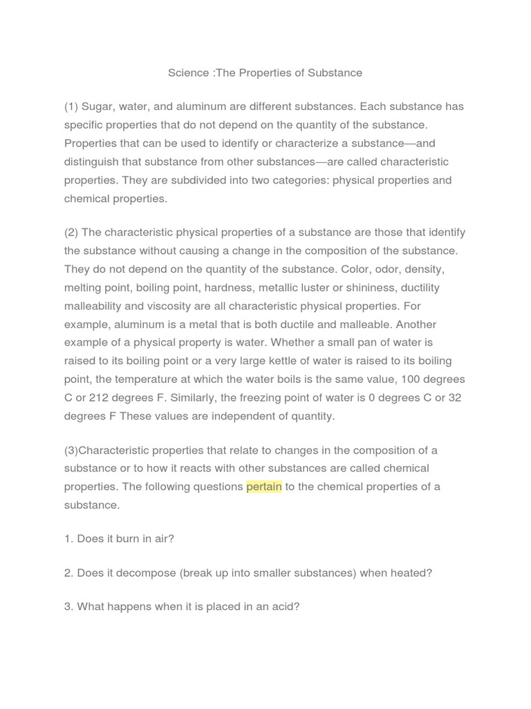 Characteristic Properties of Substances | PDF | Chemical Substances ...