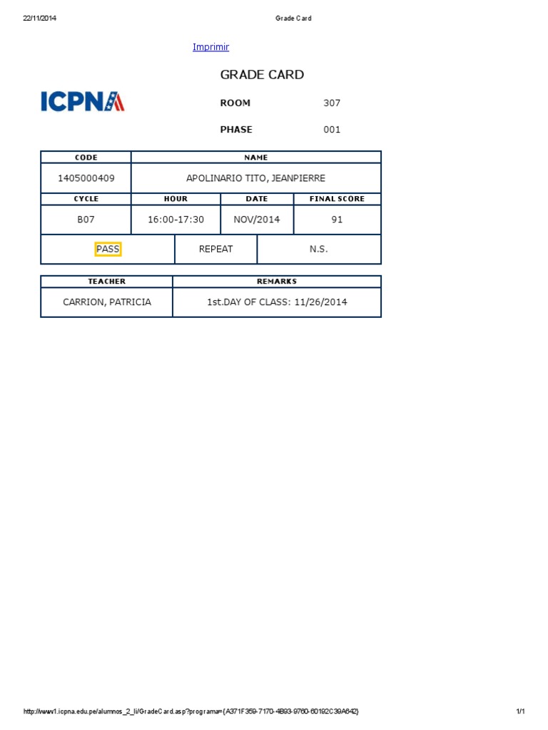 Grade Card for Apolinario Tito | PDF