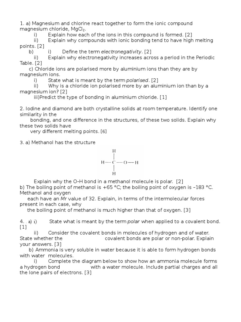 Worksheet - Intermol Forces | PDF | Chemical Bond | Chemical Polarity