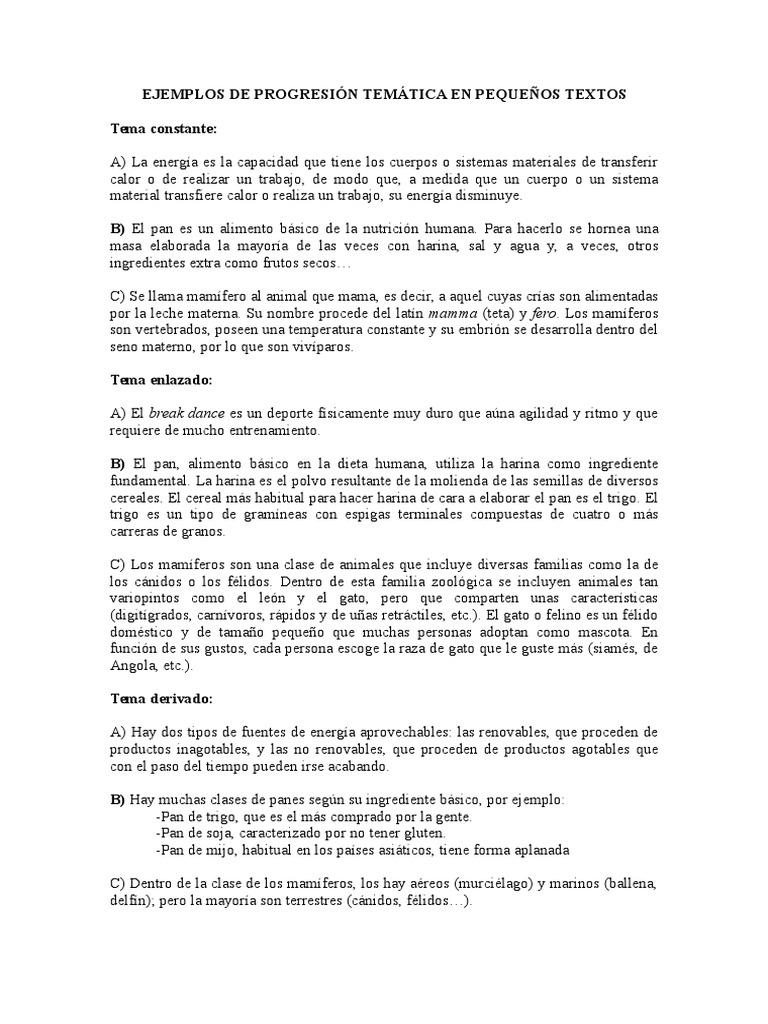 Ejemplos de Textitos Con Distinta Progresic3b3n Temc3a1tica | PDF | Mamíferos | Panes