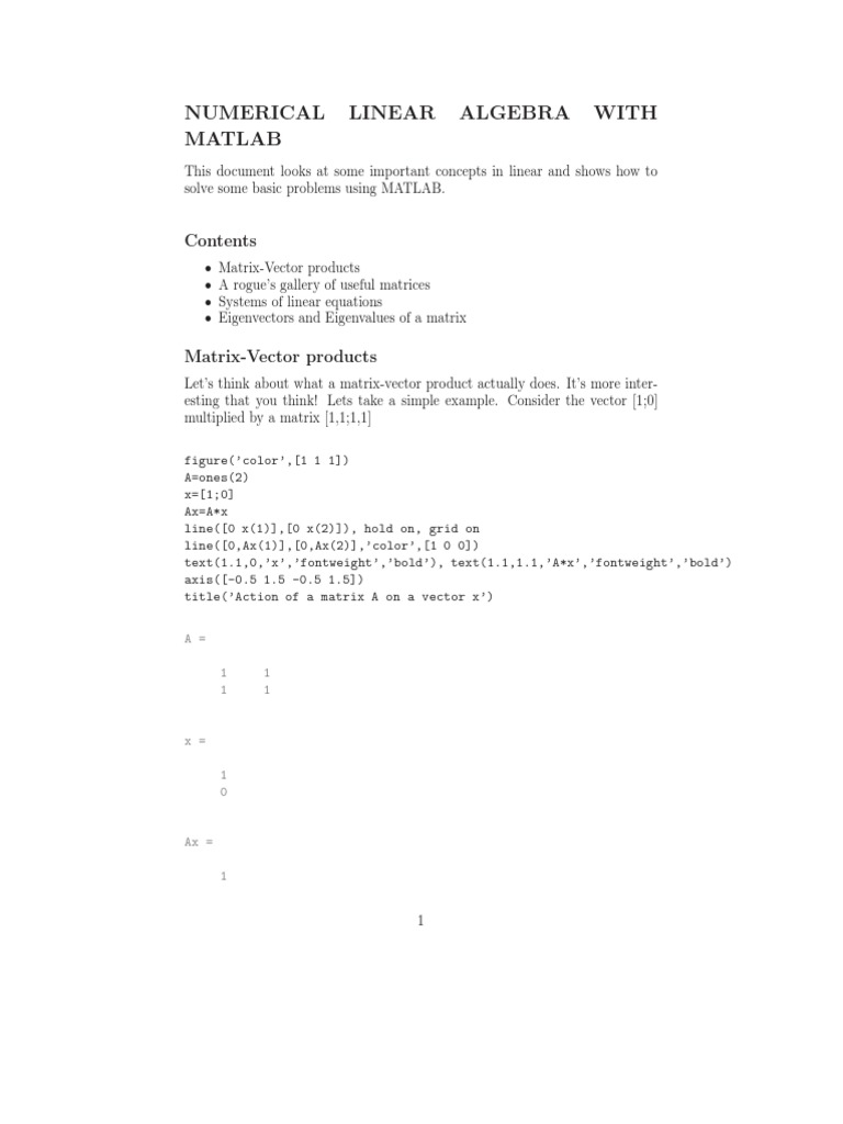 MATLAB Linear Algebra Essentials | PDF | Matrix (Mathematics) | Eigenvalues And Eigenvectors