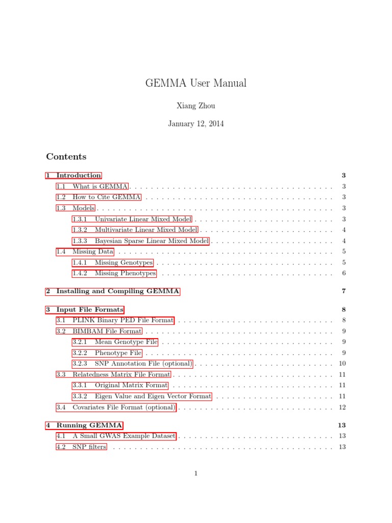 GEMMA User Manual: Xiang Zhou January 12, 2014 | PDF | Single ...