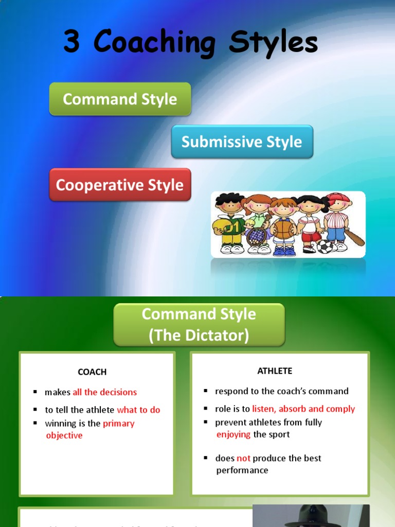 3 Coaching Styles: Command Style Submissive Style Cooperative Style ...
