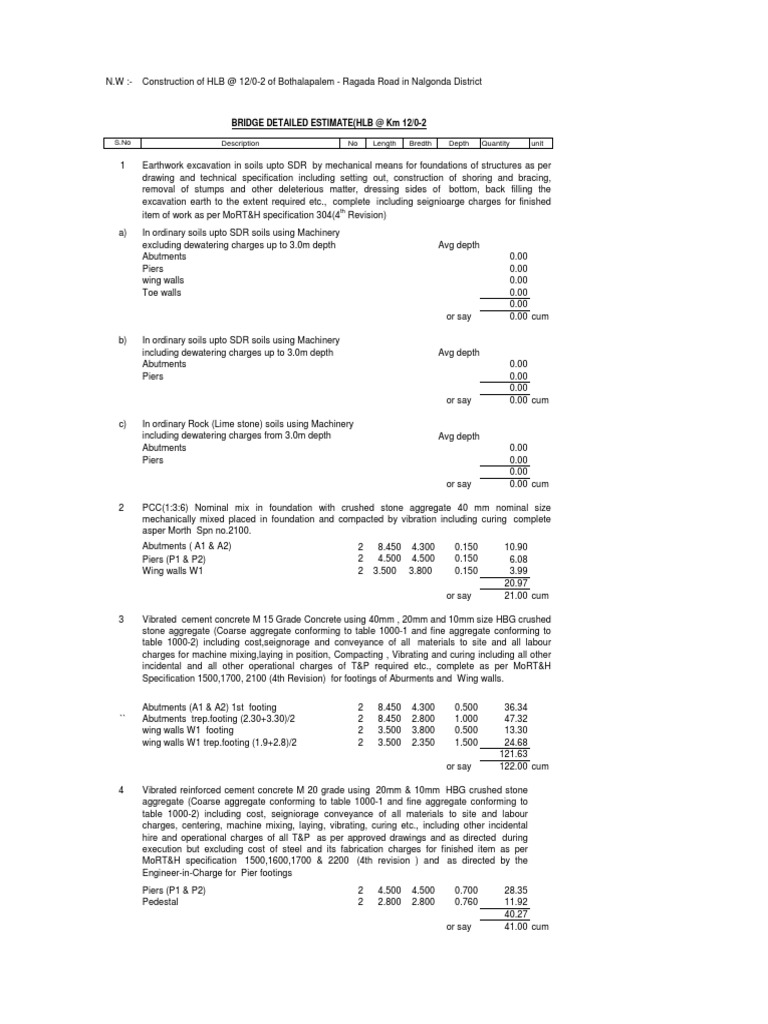 Road Detailed Estimate | PDF | Construction Aggregate | Metal Fabrication