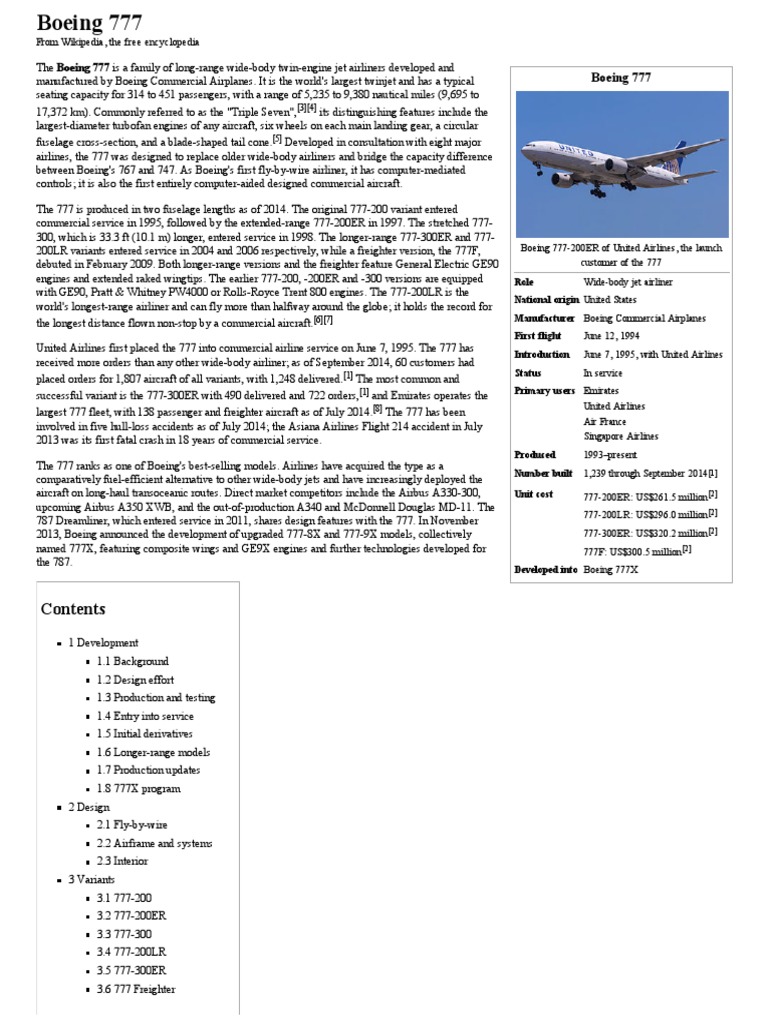 Boeing 777 - Wikipedia, The Free Encyclopedia | PDF | Boeing | Aeronautics