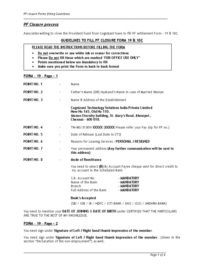 Guidelines To Fill PF Closure Forms | PDF | Cheque | Payments