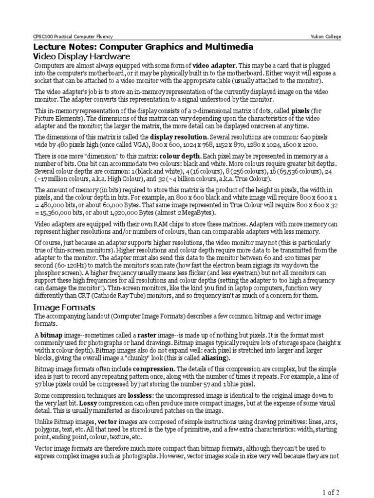 Puter Graphics and Multimedia | PDF | Data Compression | Computer Monitor