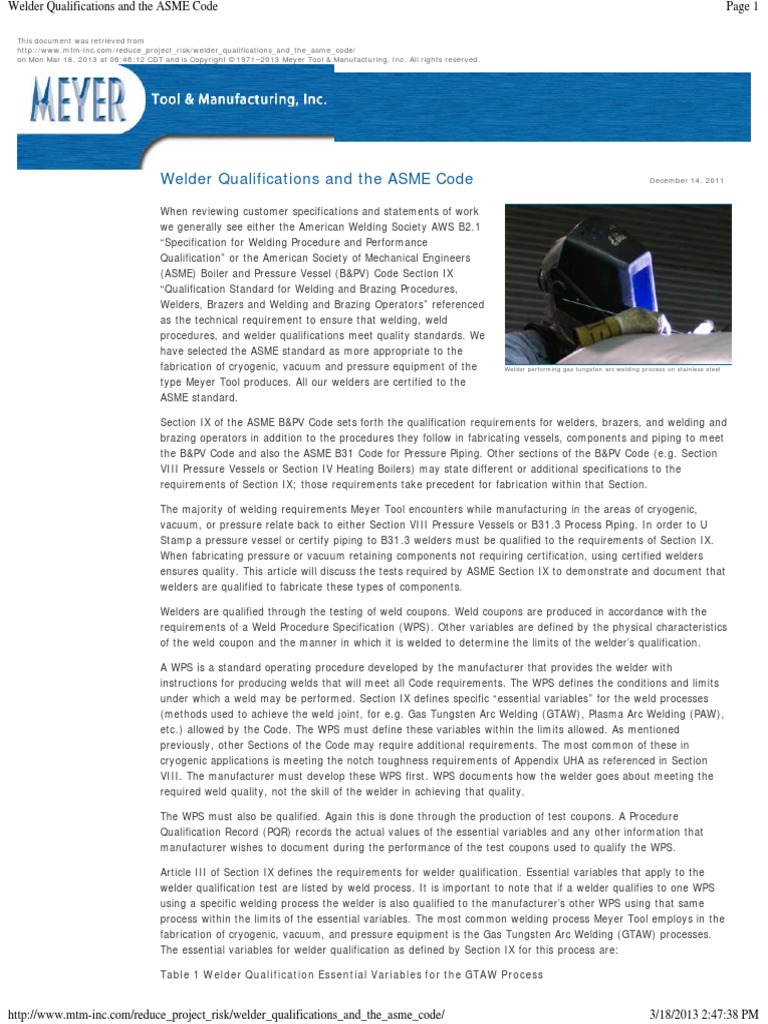 Welder Qualifications and The ASME Code | PDF | Welding | Construction