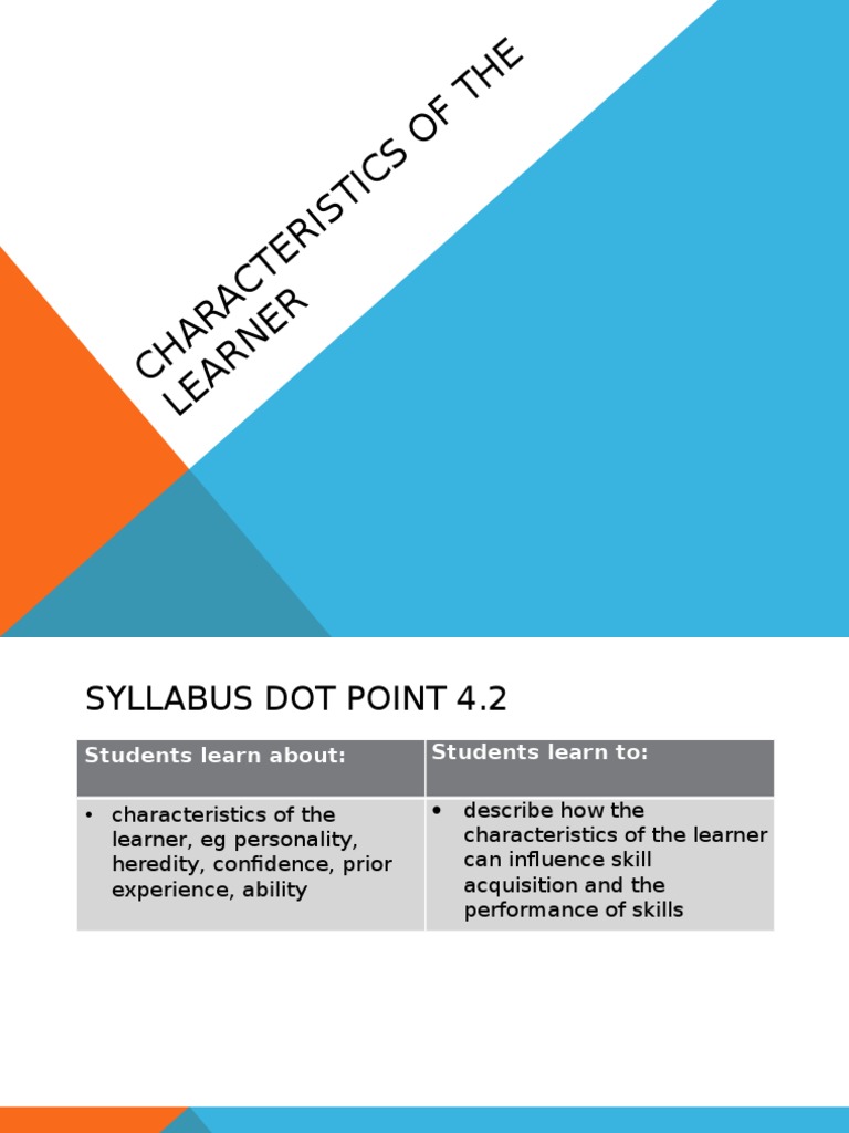 Learner Characteristics Impacting Skills | PDF | Heredity | Motivation