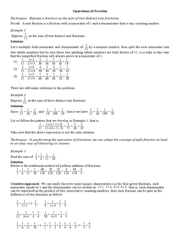 Operations of Fractions | Download Free PDF | Fraction (Mathematics ...