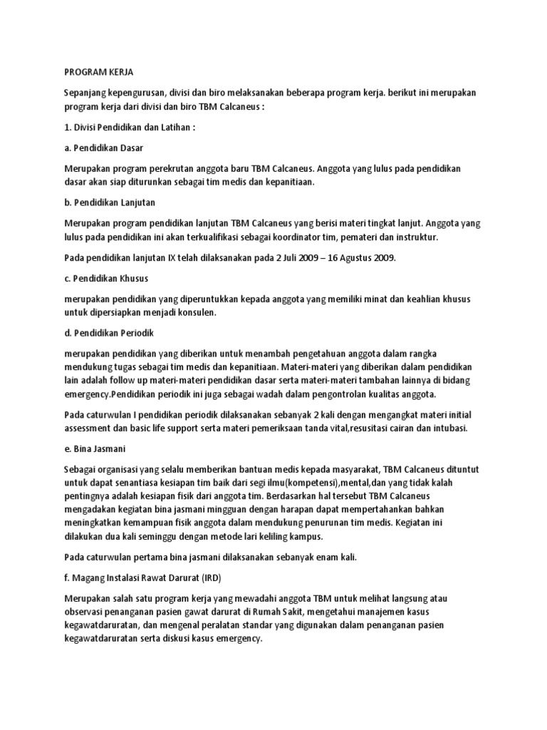 Contoh Proker TBM Calcaneus UNHAS | PDF | Bisnis | Sains & Matematika