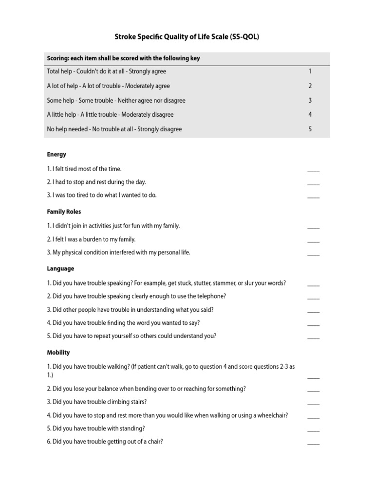 SS-QOL Stroke Quality of Life Scale | PDF | Stuttering | Wellness