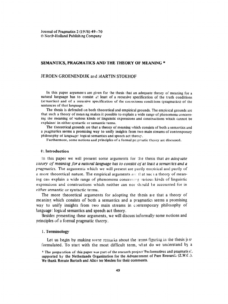 Semantics Pragmatics and The Theory of Meaning | PDF | Theory | Semantics