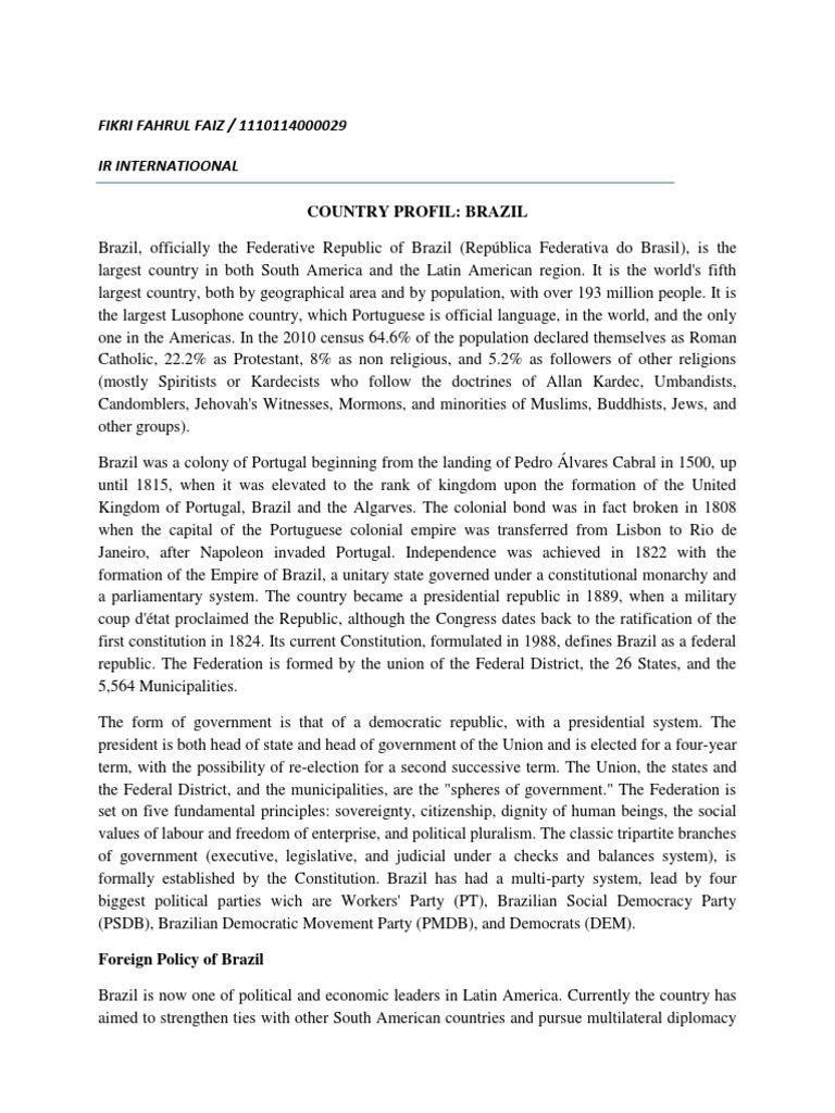 Brazil Country Profile & Foreign Policy | PDF | Brazil | Portugal