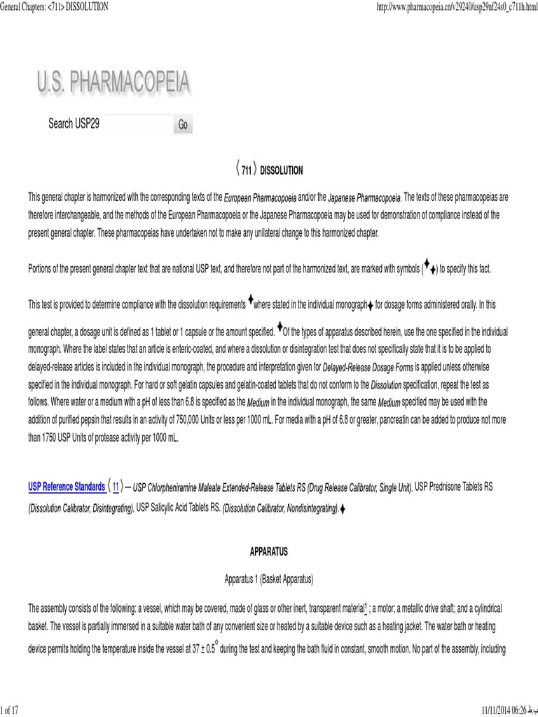 General Chapters 711 DISSOLUTION Usp | PDF | Buffer Solution | Filtration