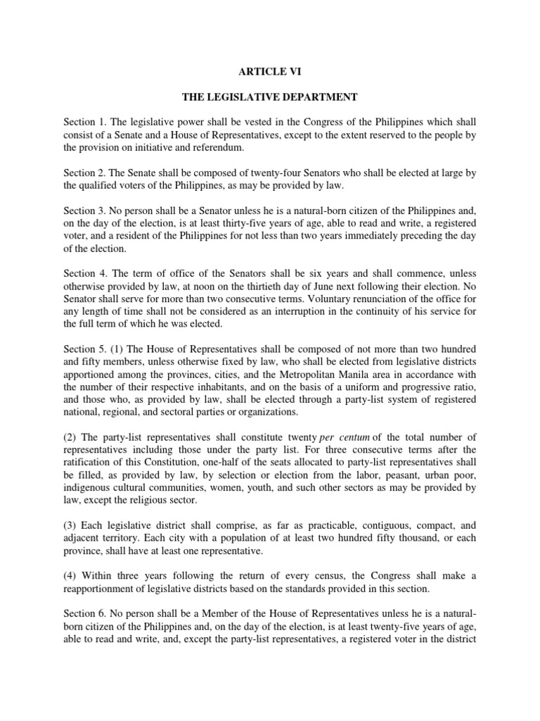 Article Vi The Legislative Department | PDF | Social Institutions ...