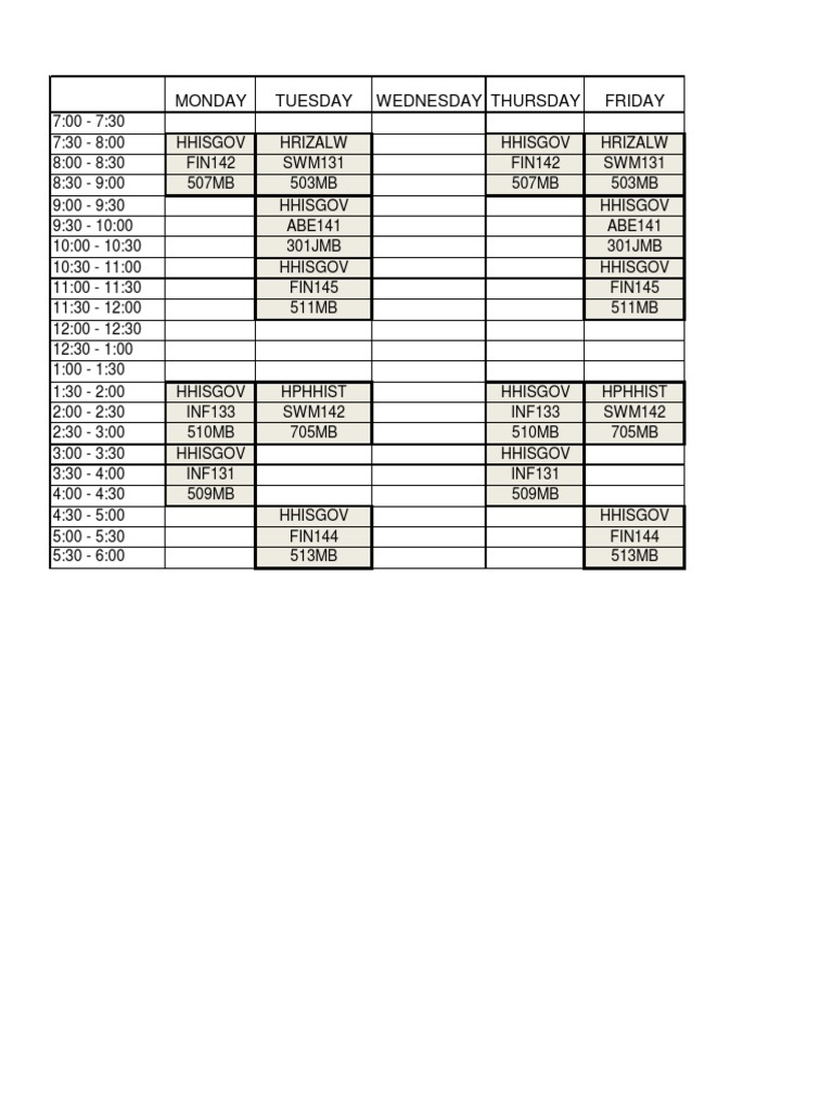 Weekly Class Schedule Overview | PDF | Foreign Language Studies | Home ...