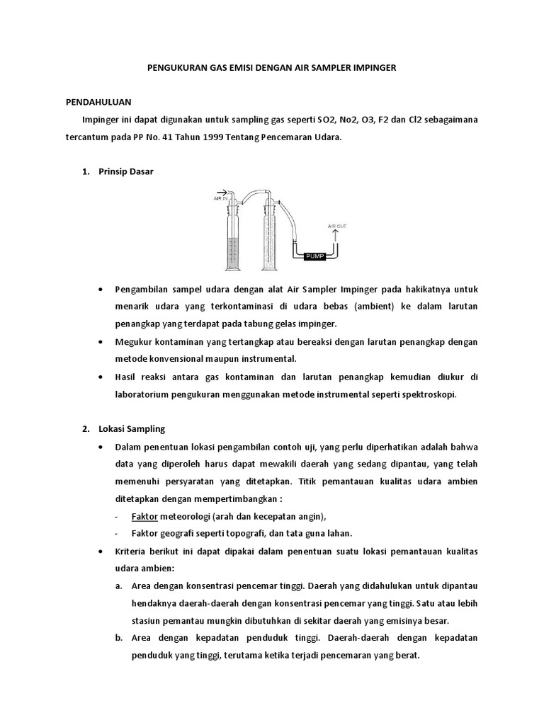 Pengukuran Gas Emisi Dengan Air Sampler Impinger | PDF | Teknologi ...