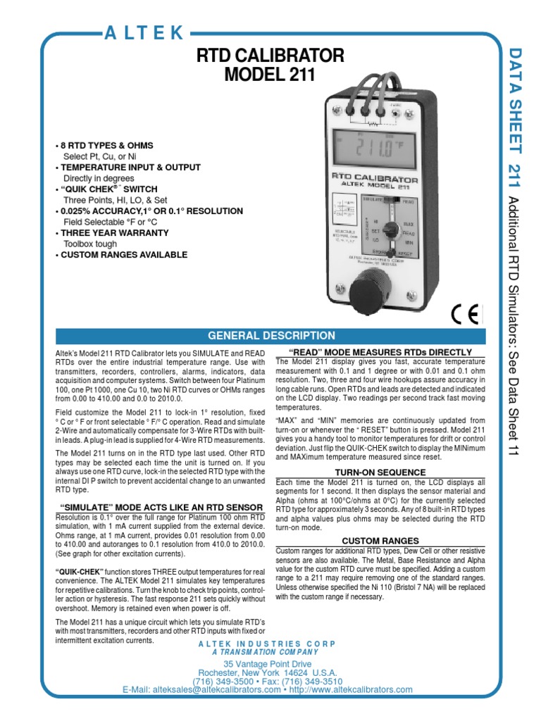 Altek: RTD Calibrator MODEL 211 | PDF | Electrical Engineering | Electricity