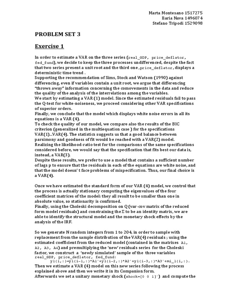 Advanced Econometric Problem Set | PDF | Vector Autoregression | Stationary Process