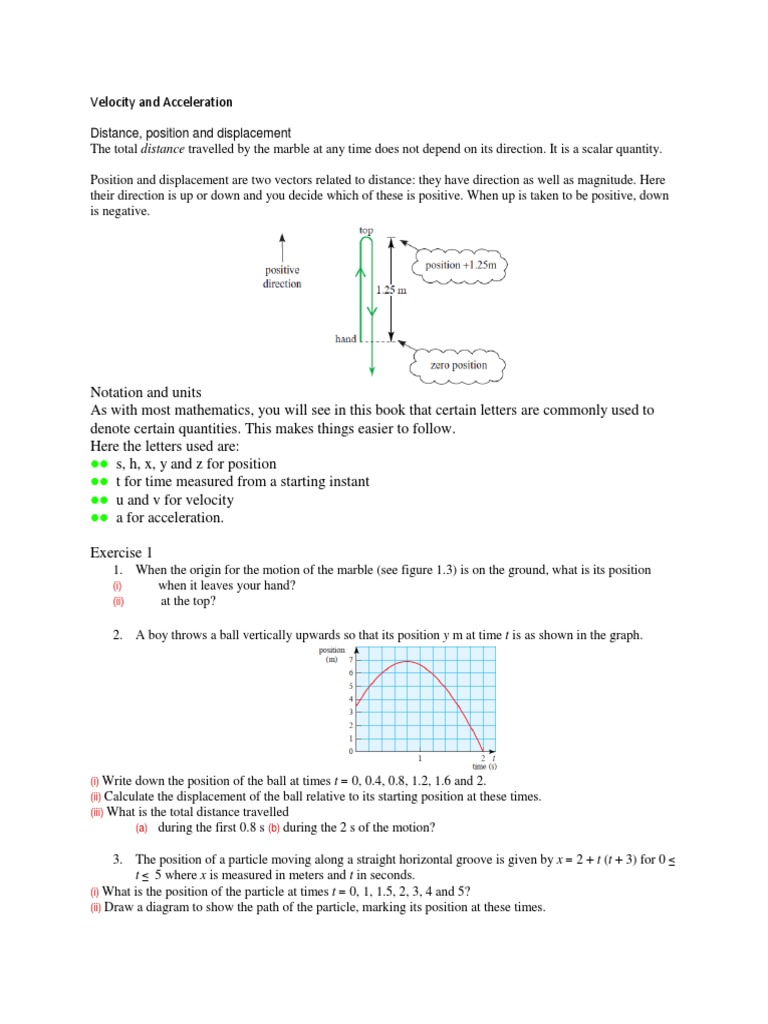 Velocity and Acceleration: Distance, Position and Displacement | PDF ...