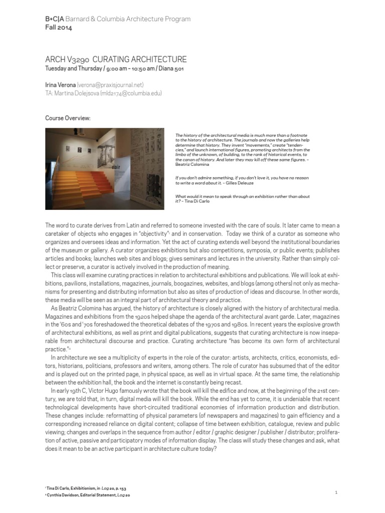 Curating Architecture - Irina Verona - Columbia University | PDF ...