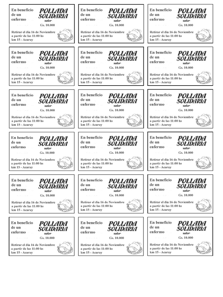 Modelo de Tarjetas para Pollada Solidaria | PDF