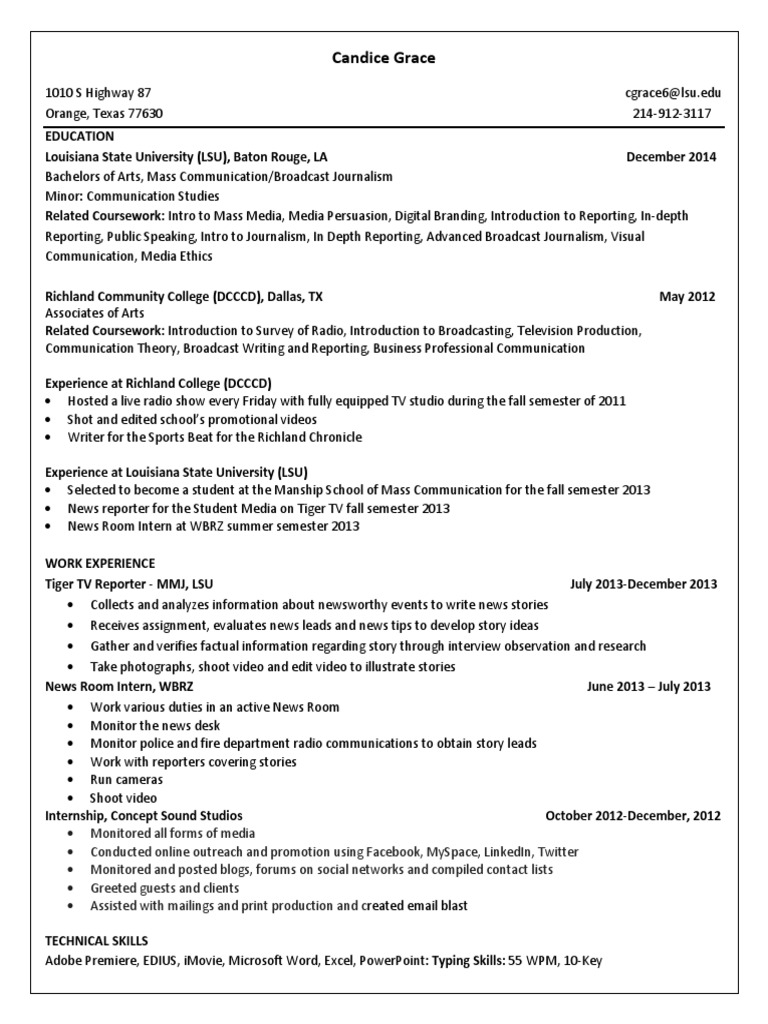 Candice Grace Resume - Lsu | PDF