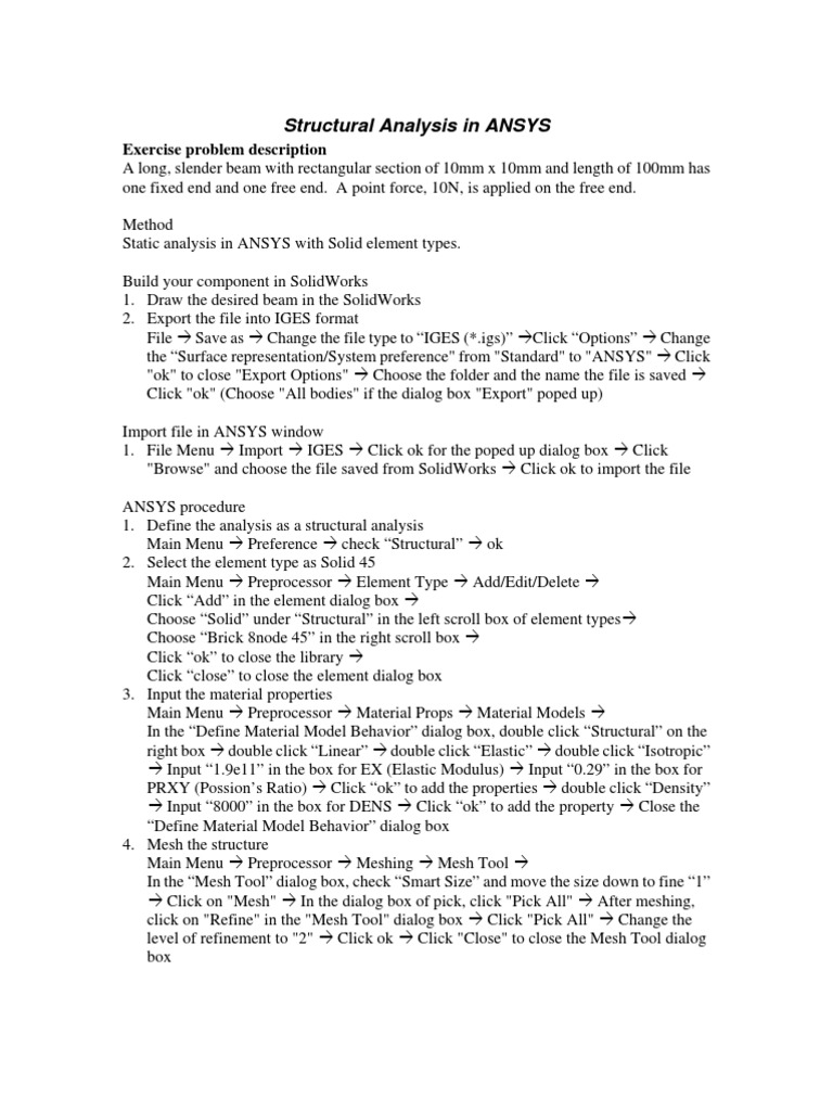 ANSYS Beam Structural Analysis Guide | PDF | Elasticity (Physics) | Structural Analysis