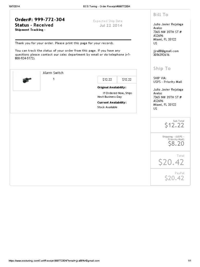 ECS Tuning Order Receipt #999772304 | PDF | Law