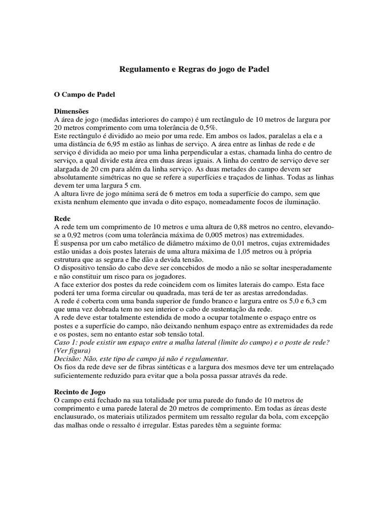 Regras e Dimensões do Campo de Padel | PDF | Voleibol | Tempo