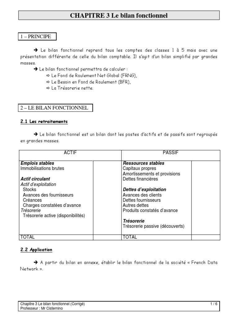 Exercice Bilan Fonctionnel | PDF | Ratio financier | Bilan comptable