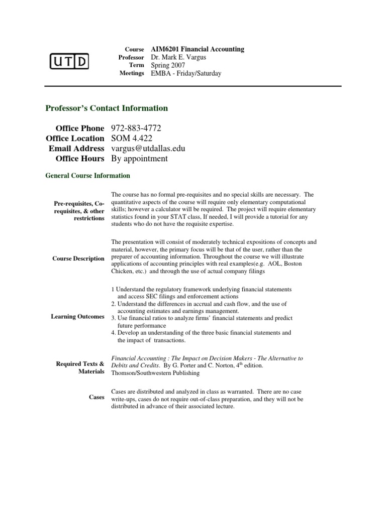 UT Dallas Syllabus For Aim6201.x28.07s Taught by Mark Vargus (Mev021000 ...