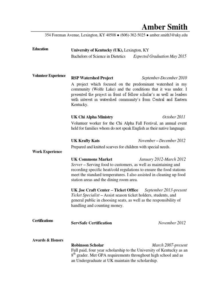 Amber Smith's Dietetics Resume | PDF