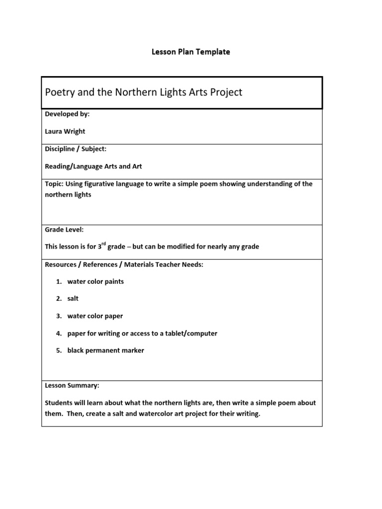 Poetry and the Northern Lights Lesson | PDF | Poetry | Educational ...
