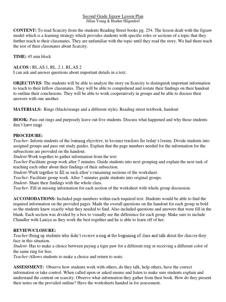 Jigsaw Lesson Plan | PDF | Lesson Plan | Education Theory