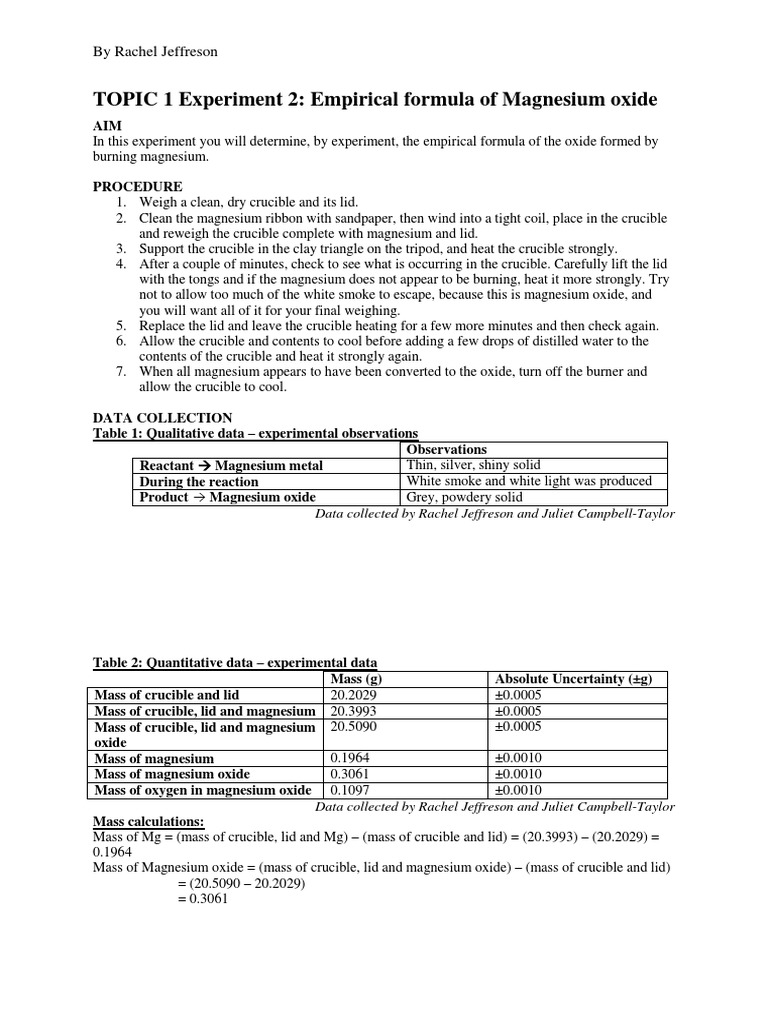 Chemistry Lab: Magnesium Oxide Formula | PDF | Magnesium | Oxygen