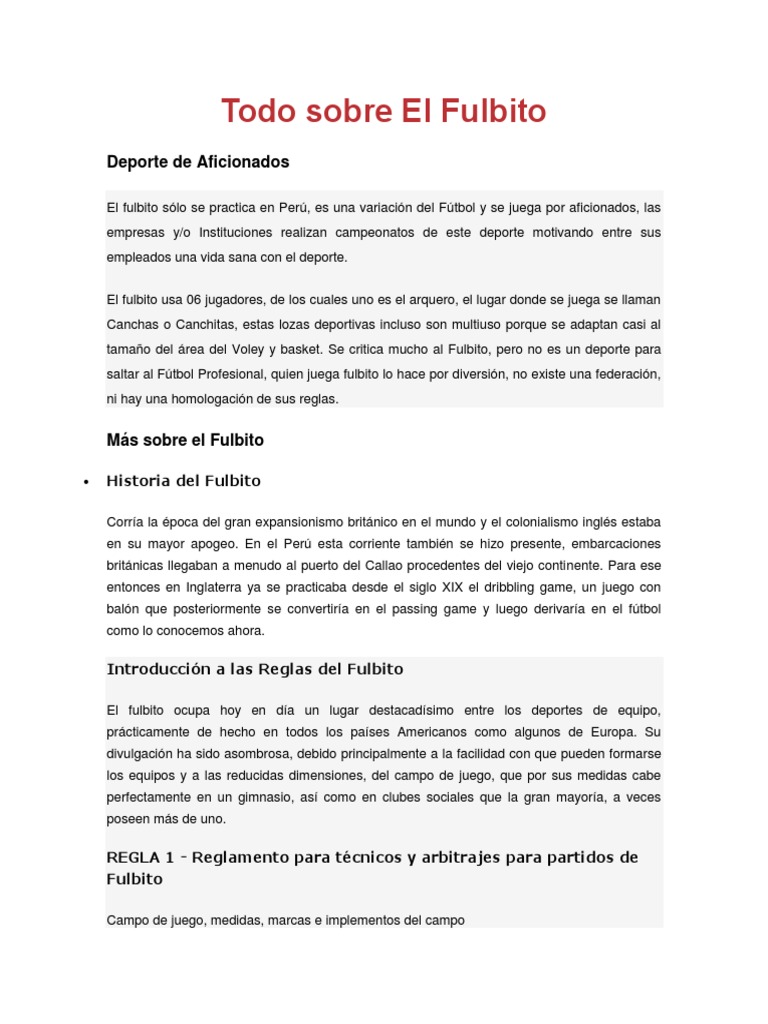 Todo Sobre El Fulbito | PDF | Equipos | Asociación de Futbol