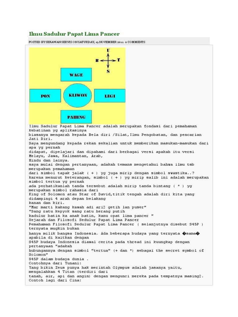 Ilmu Sadulur Papat Lima Pancer | PDF | Agama & Spiritualitas