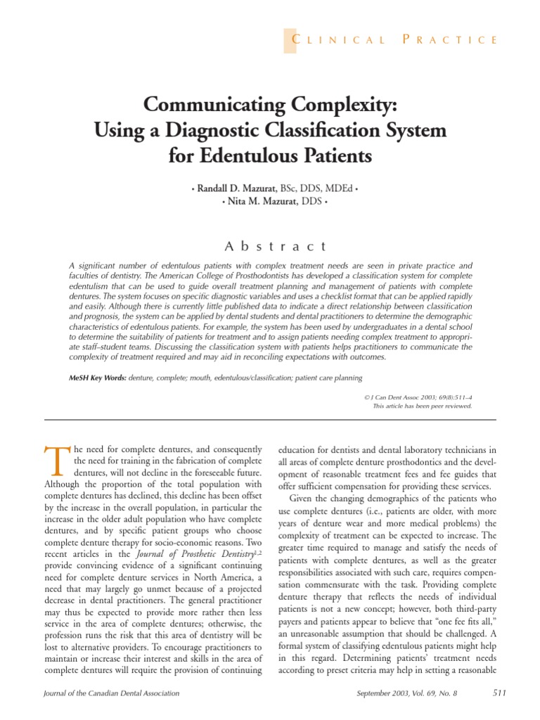 Classification System for Full Edentulism | Dentures | Dentistry