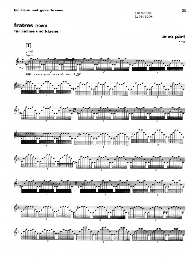 Arvo Part - Fratres For Violin and Piano (Full Score) | PDF | Classical ...